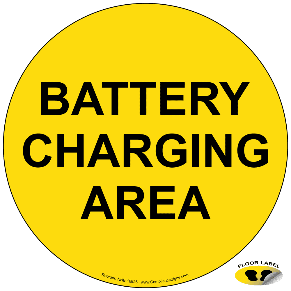 Battery Charging Area Floor Label - Yellow - US Made