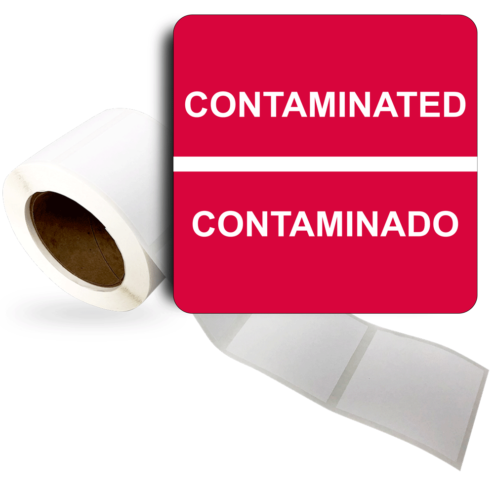 Roll of Biohazard Labels - Contaminated Contaminado - 5 Mil Poly