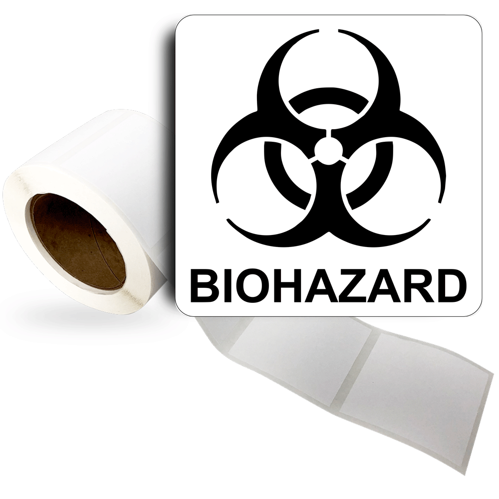 Roll of Biohazard Labels - Biohazard (White) - 5 Mil Poly