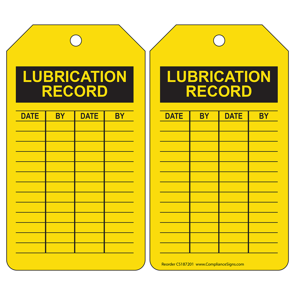 Yellow Lubrication Record | Safety Tags