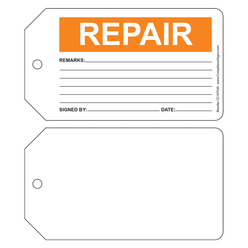 Repair Remarks Write On | Safety Tags