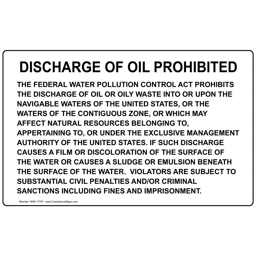 Recreation Sign - Discharge Of Oil Prohibited Sign - Boating / Marine
