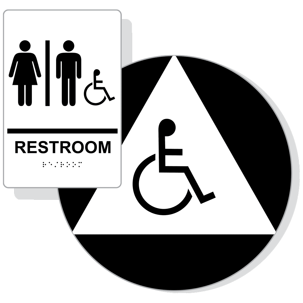 ADA Restroom Set With Symbol Braille Sign RRE-120-190-DCTS_BLKonWHT