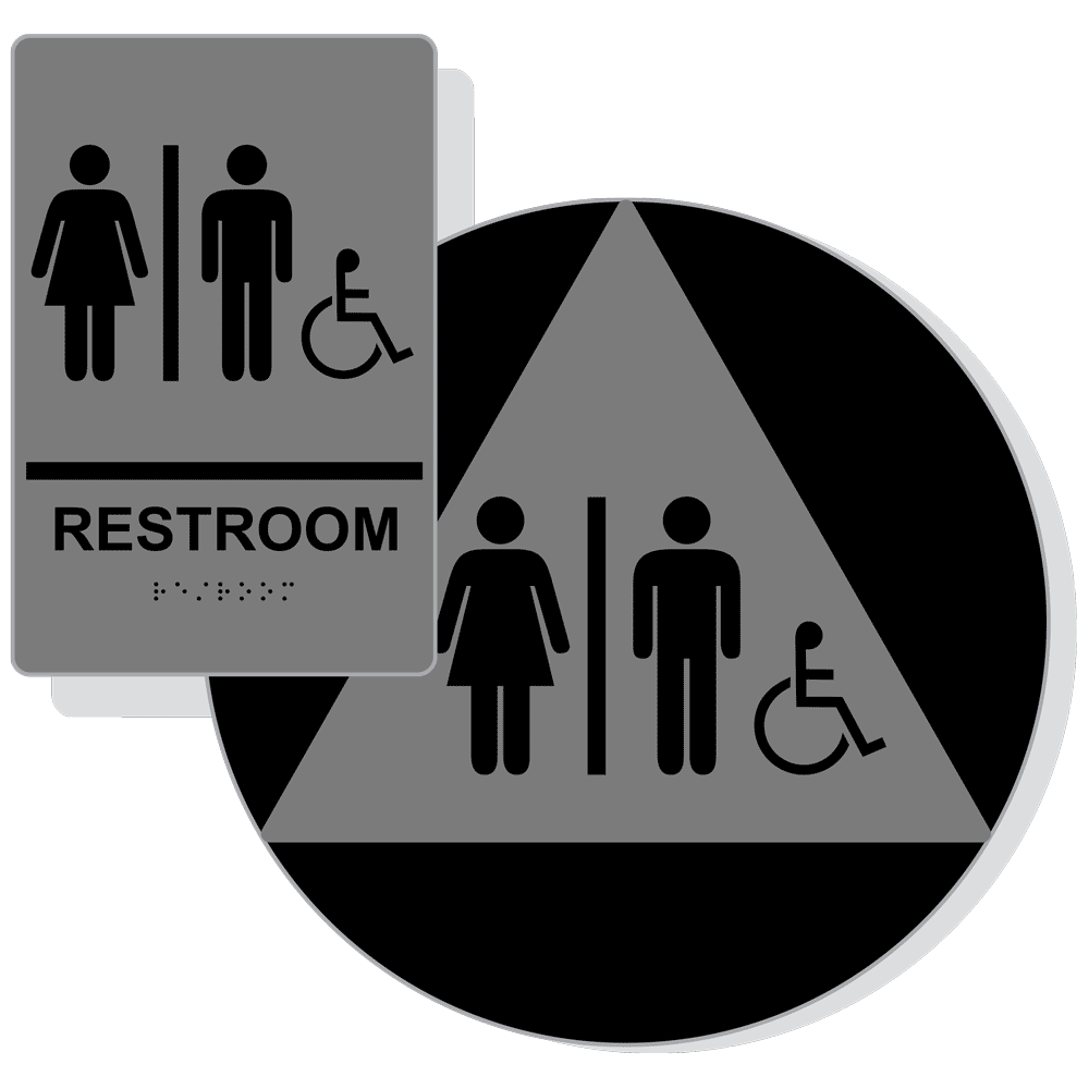 ADA Restroom With Symbol Braille Sign RRE-120-DCTS_BLKonGray Restrooms