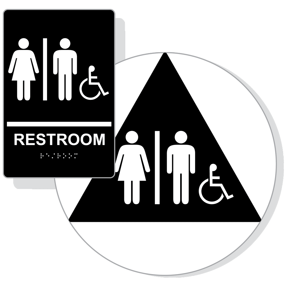 ADA Restroom With Symbol Braille Sign RRE-120-DCTS_WHTonBLK Restrooms