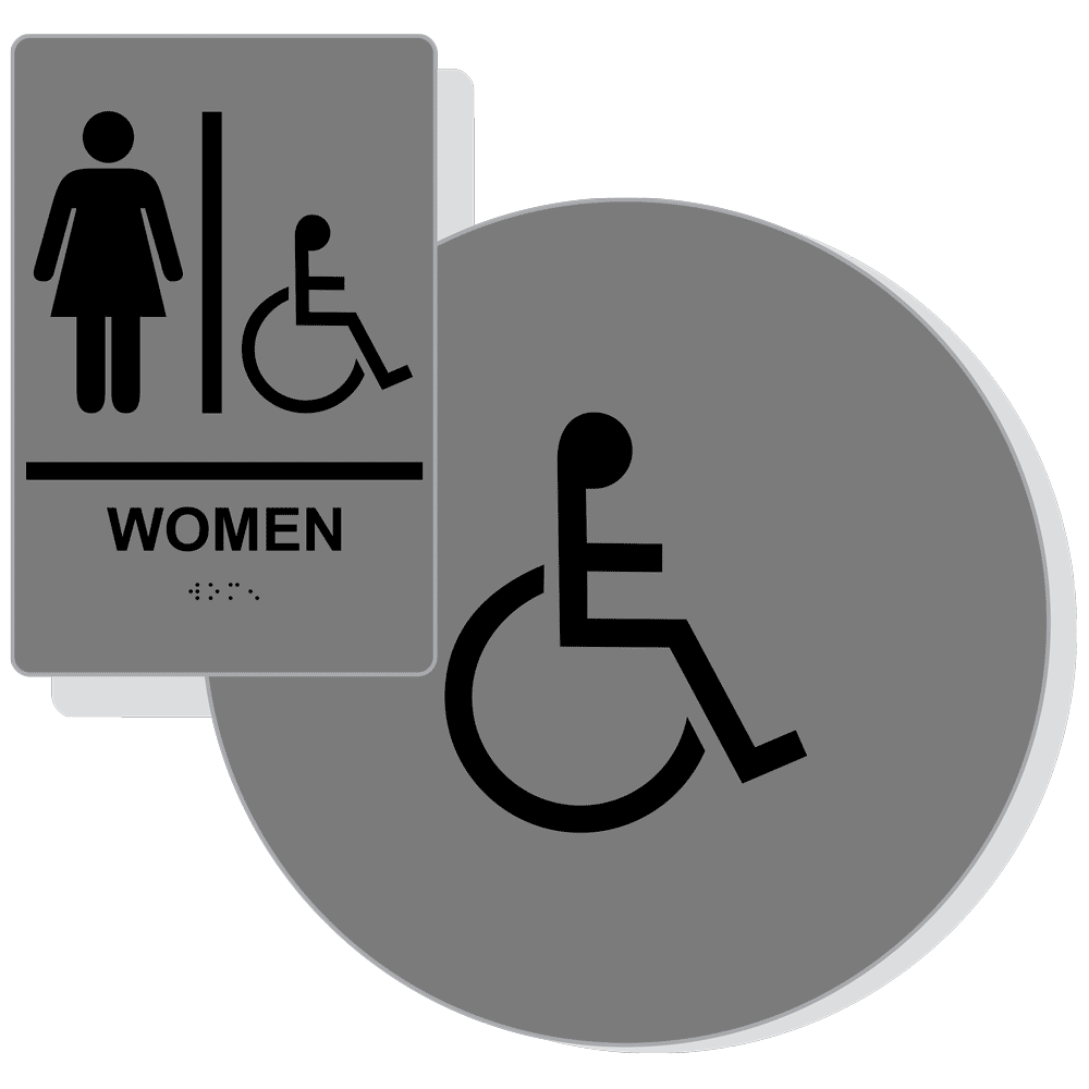 ADA Women Braille Sign RRE-130-190-DCS_BLKonGray Restroom Paired Sets