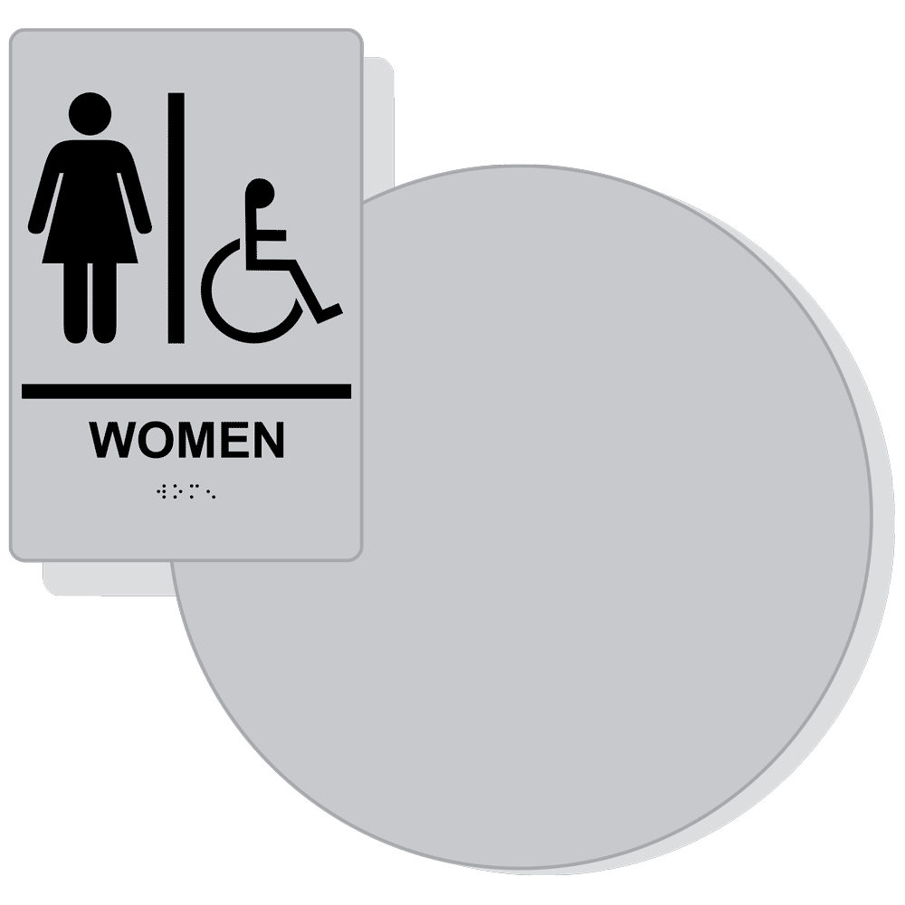 California Title 24 Women Braille Sign RRE-130-DC-T24_BLKonSLVR