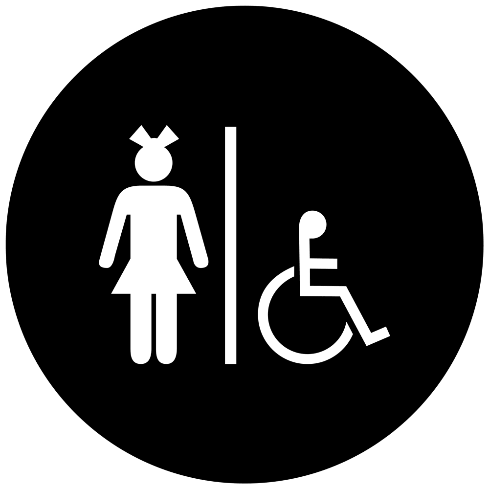 Accessible Girls Restroom Door Sign RR-140-DCS-WHTonBLK Restrooms