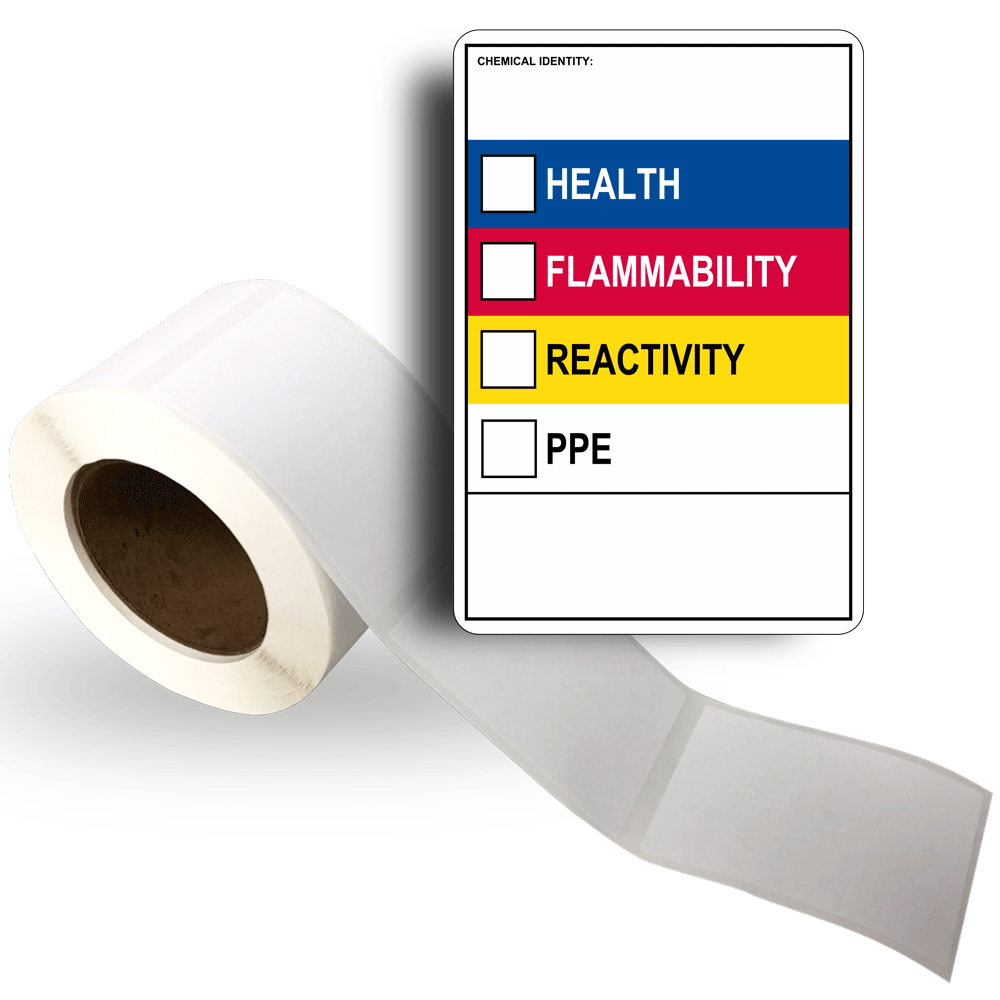 Roll of Labels - Chemical Identity: Health Flammability - 5 Mil Poly