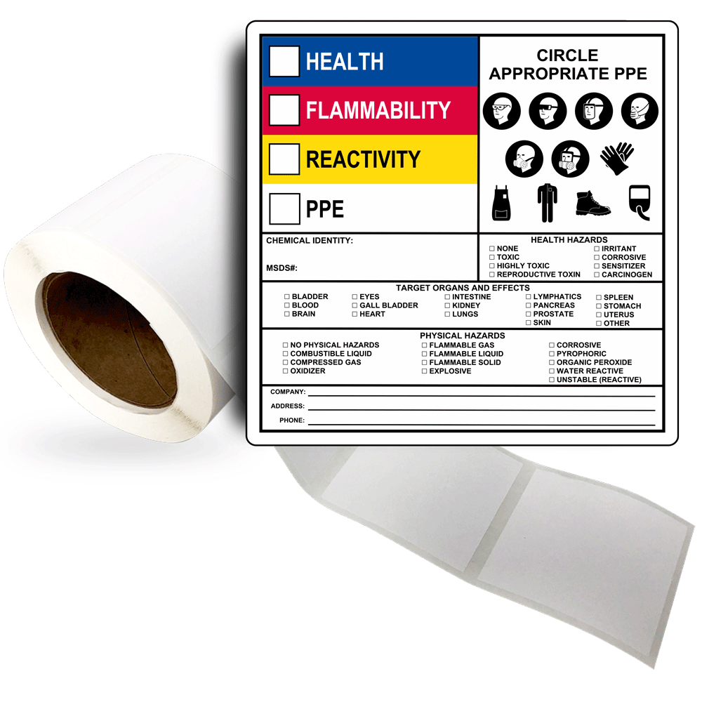 Roll of Labels - Health Flammability Reactivity Ppe Circle - 5 Mil Poly