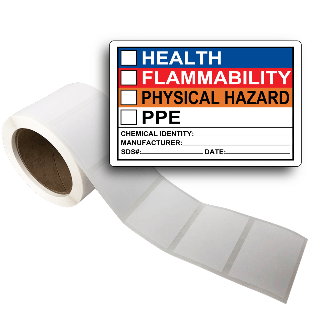 Roll of Hazmat Labels - Health Flammability Physical Hazard - 5 Mil Poly