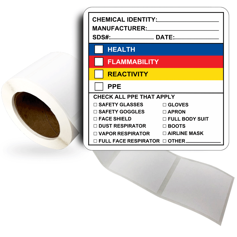 Roll of Hazmat Labels - Chemical Identity Manufacturer - 5 Mil Poly