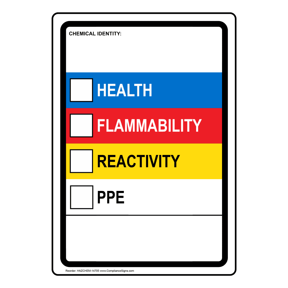 White Vertical Sign - Chemical Identity Health Flammability Hazard Ppe