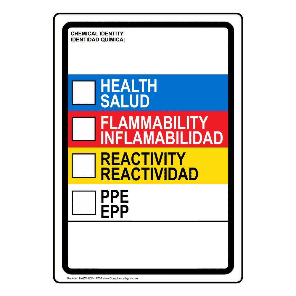 Bilingual Vertical Sign - Chemical Identity Health Flammability PPE Bilingual Vertical Sign - Chemical Identity Health Flammability PPE