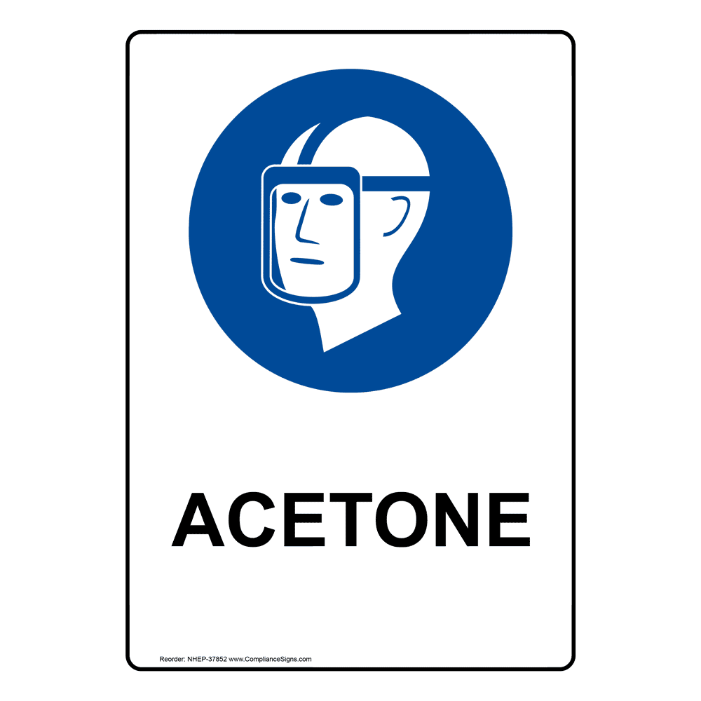 Vertical Acetone Hazmat Sign or Label - Symbol - 6 Sizes White