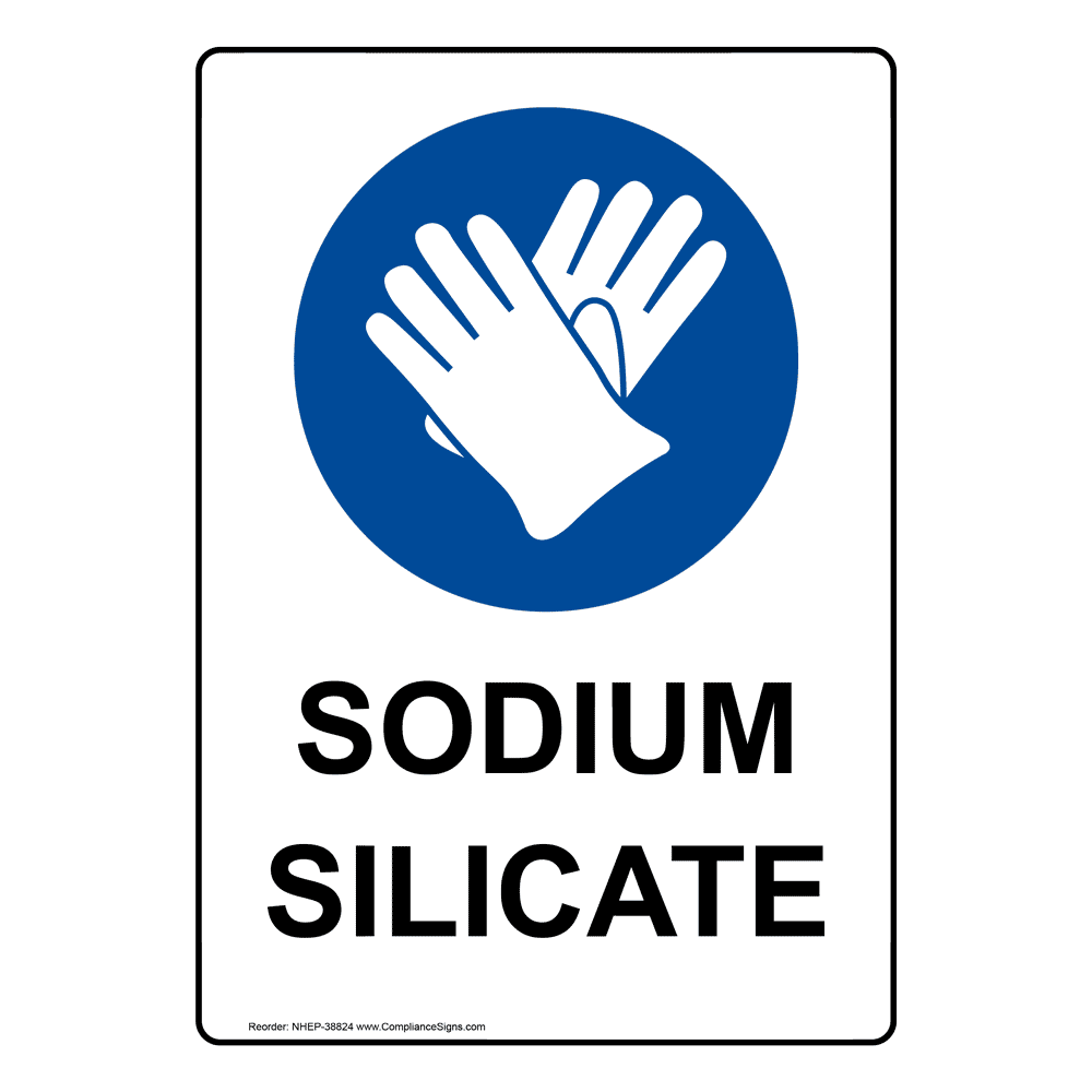 Sodium Silicate Hazmat Sign or Label - Vertical - Symbol - White