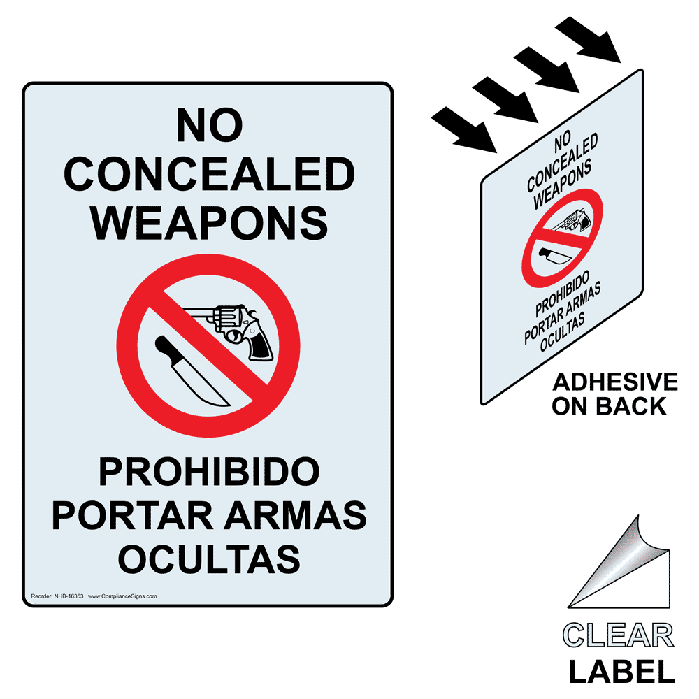 No Concealed Weapons Bilingual Label NHB-16353 Concealed Carry