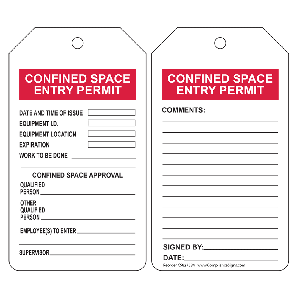 White Confined Space Entry Permit | Safety Tags