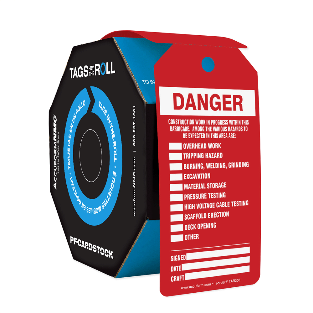 Danger Construction Work In Progress Safety Tags on Roll