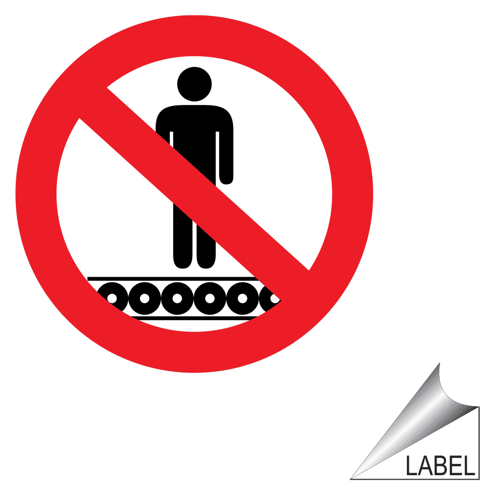 Conveyor Stay Off Conveyor Symbol Label / Sticker - Yellow Reflective