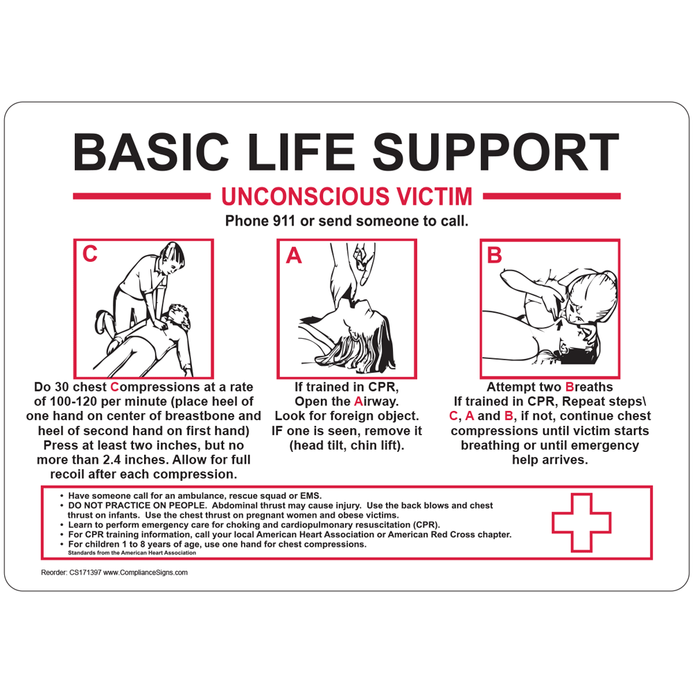 First Aid Sign - Basic Support Unconscious Victim 911