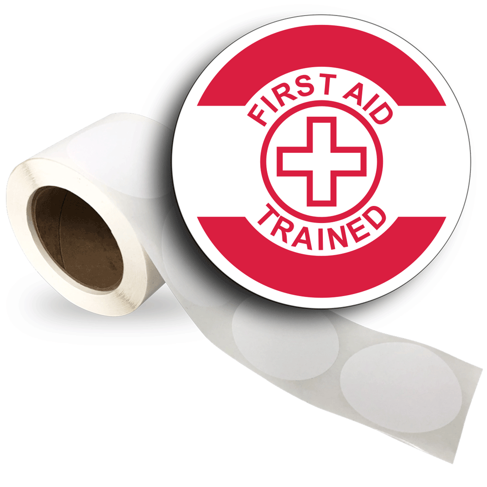 2-inch Round First Aid Trained Labels on Roll - White