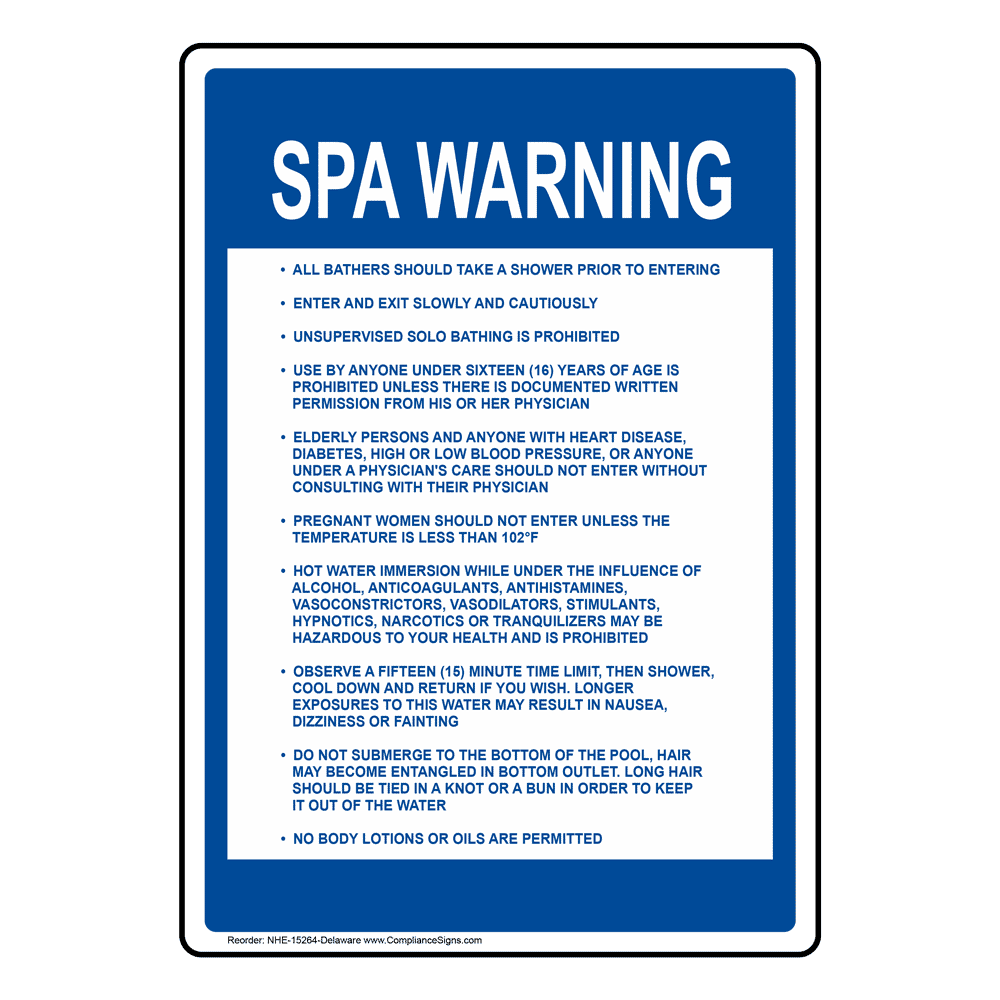 Spa Warning Sign NHE-15264-Delaware Swimming Pool / Spa Spa Warning Sign NHE-15264-Delaware Swimming Pool / Spa