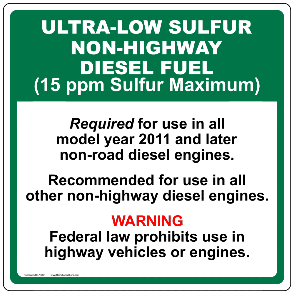 Fuel Ultra-Low Sulfur Non-Highway Diesel Fuel Label / Sticker - White
