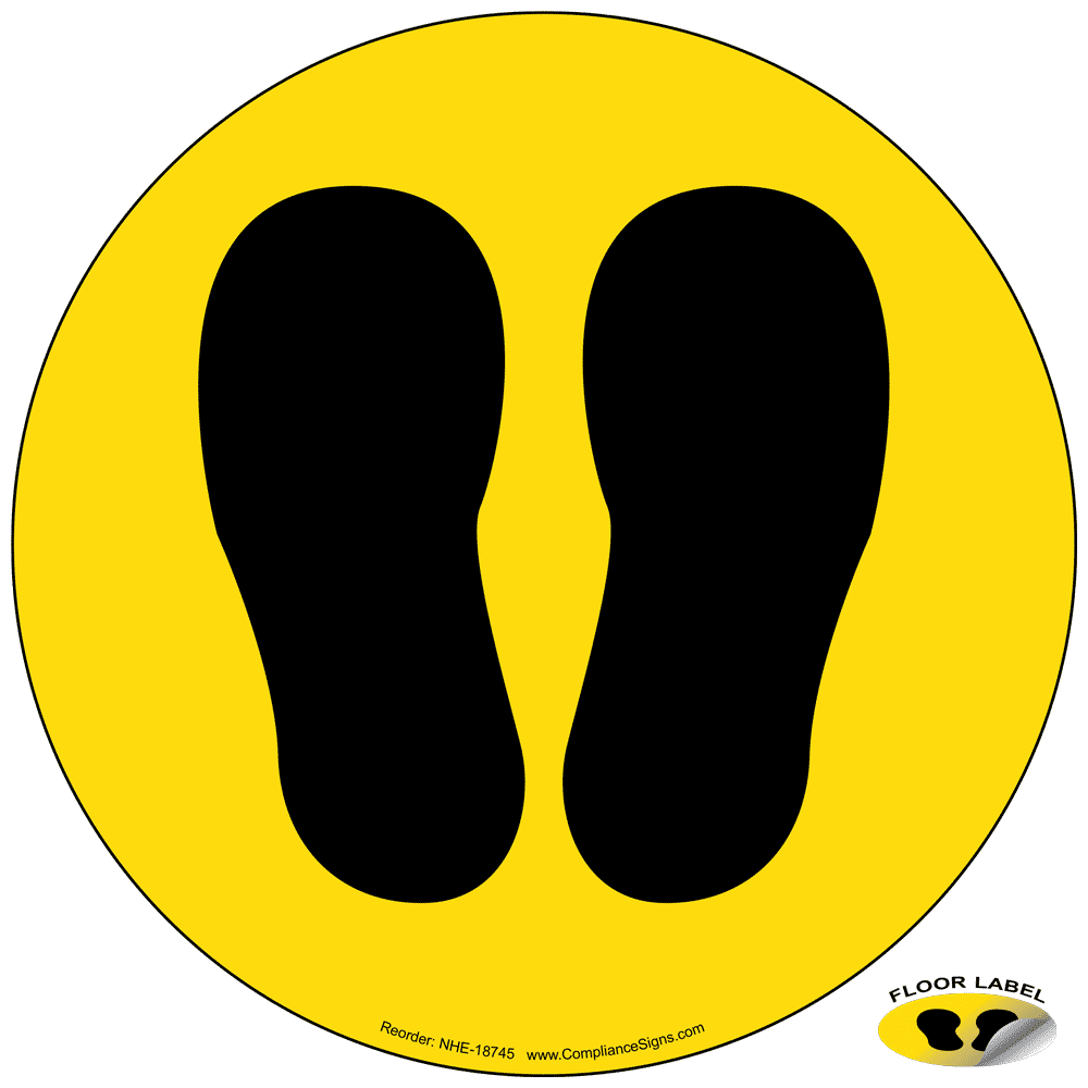 Social Distancing Standing Footprints Symbol Floor Label - Yellow