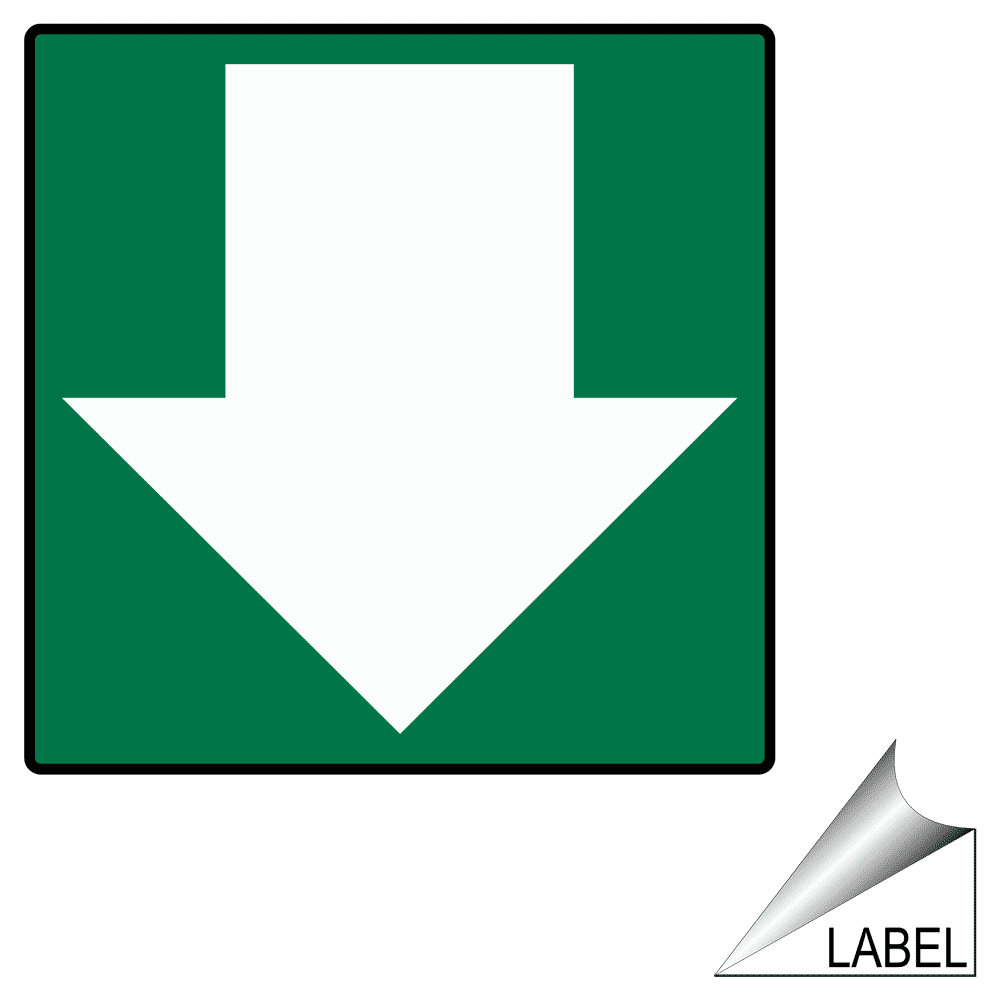 Directional Down Arrow Symbol Label / Sticker - Reflective Green