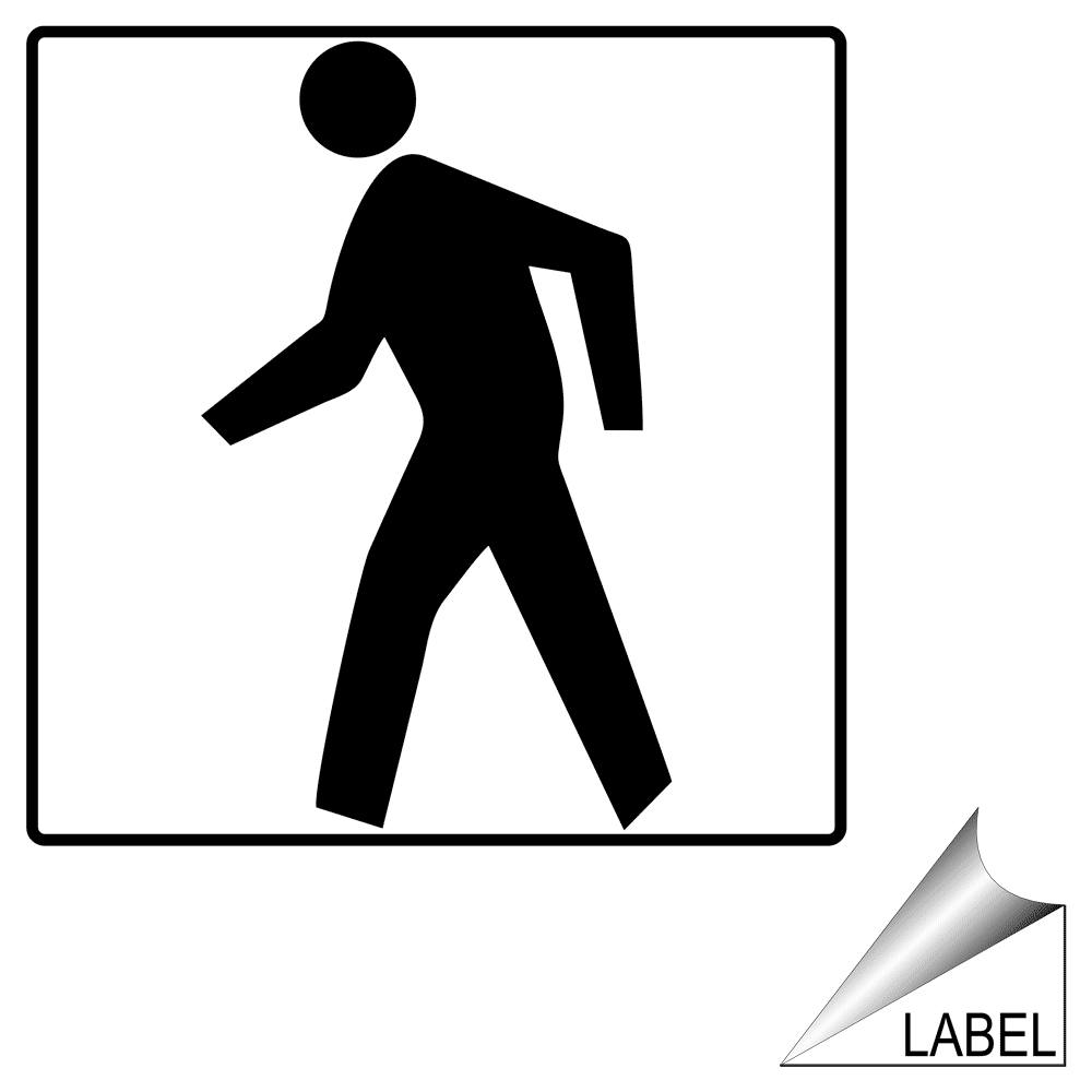 Directional Walk Symbol Label / Sticker - White Reflective - US Made