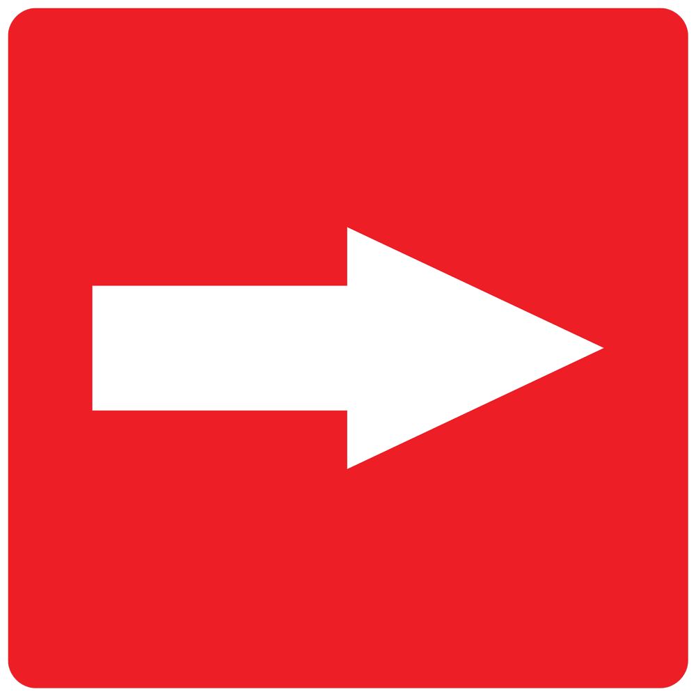 Tactile Directional Arrow White on Red Sign RRE-205-WHTonRed