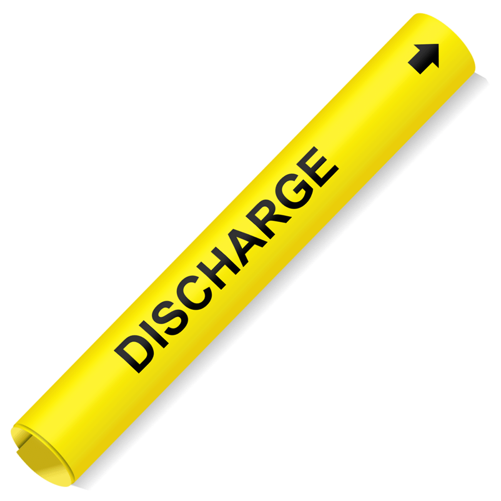 Coiled Pipe Marker - DISCHARGE - Yellow - ASME A13.1