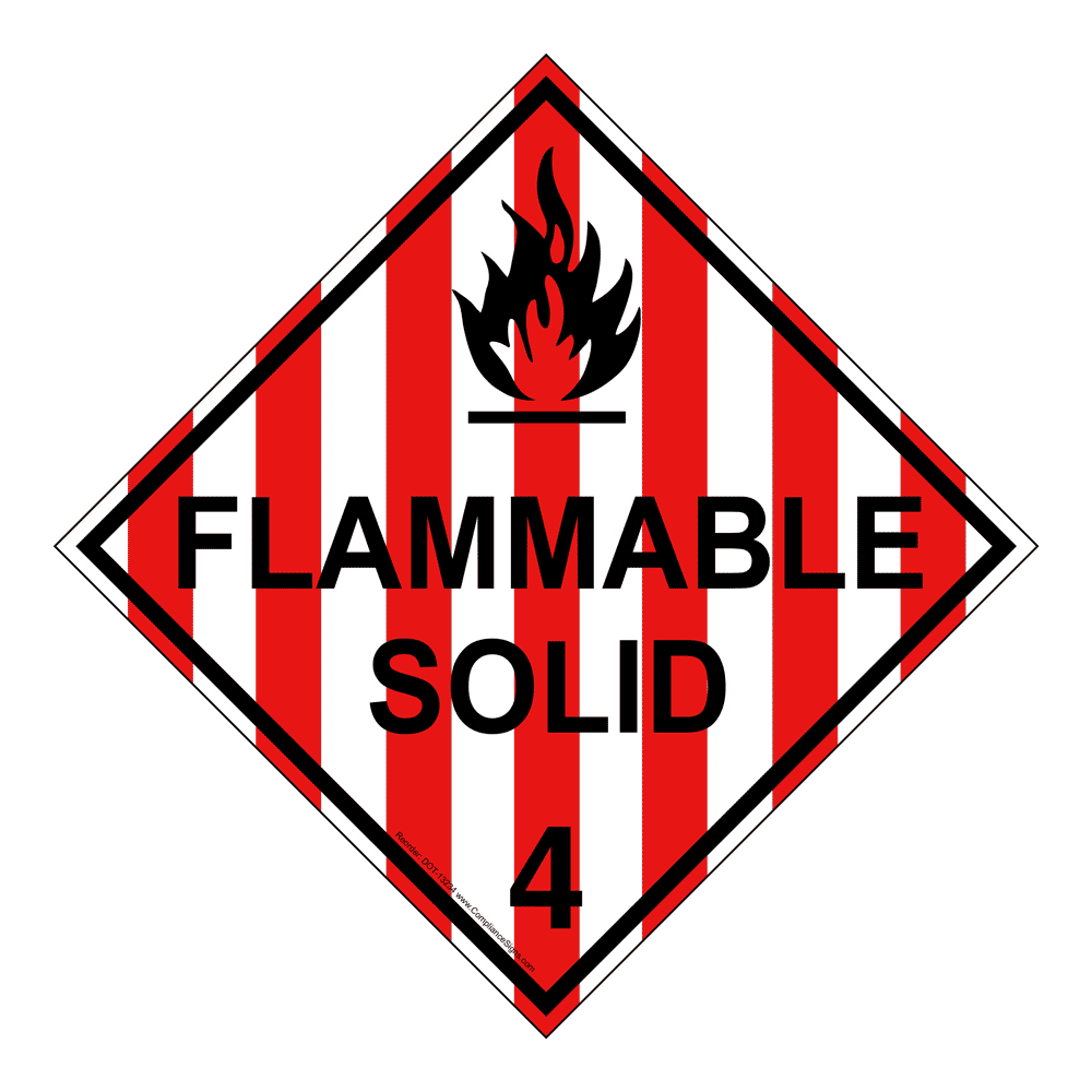 DOT Placard or Label - FLAMMABLE SOLID 4 - White - Hazmat Warning