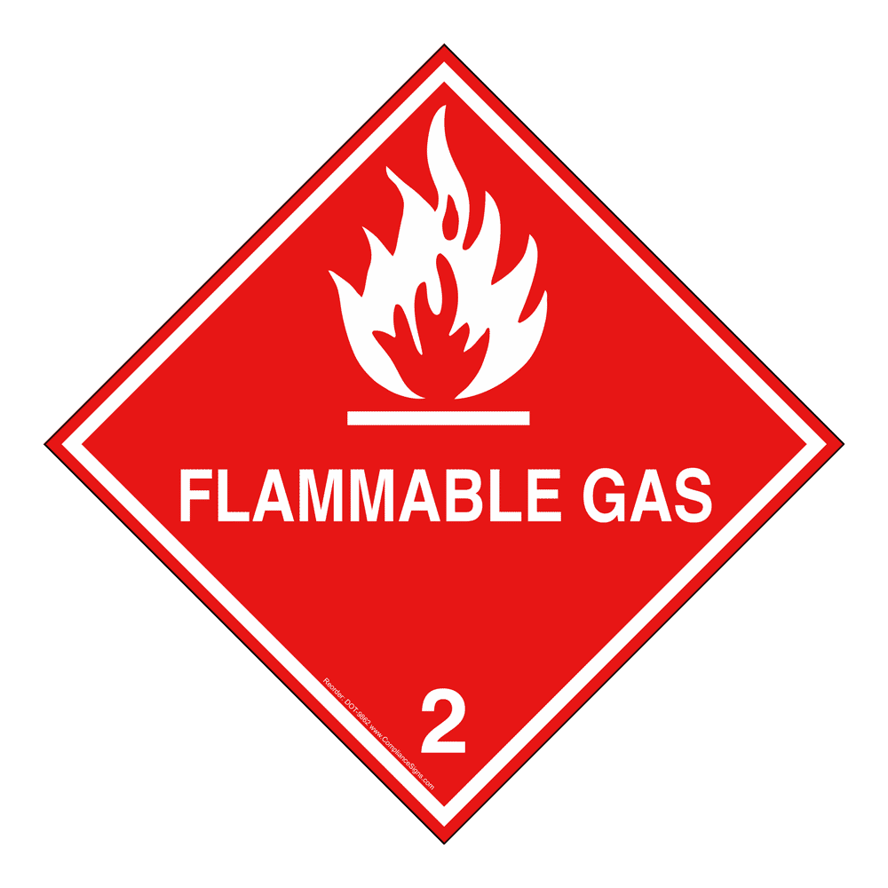 DOT Placard or Label - FLAMMABLE GAS 2 - Red - Hazmat Warning