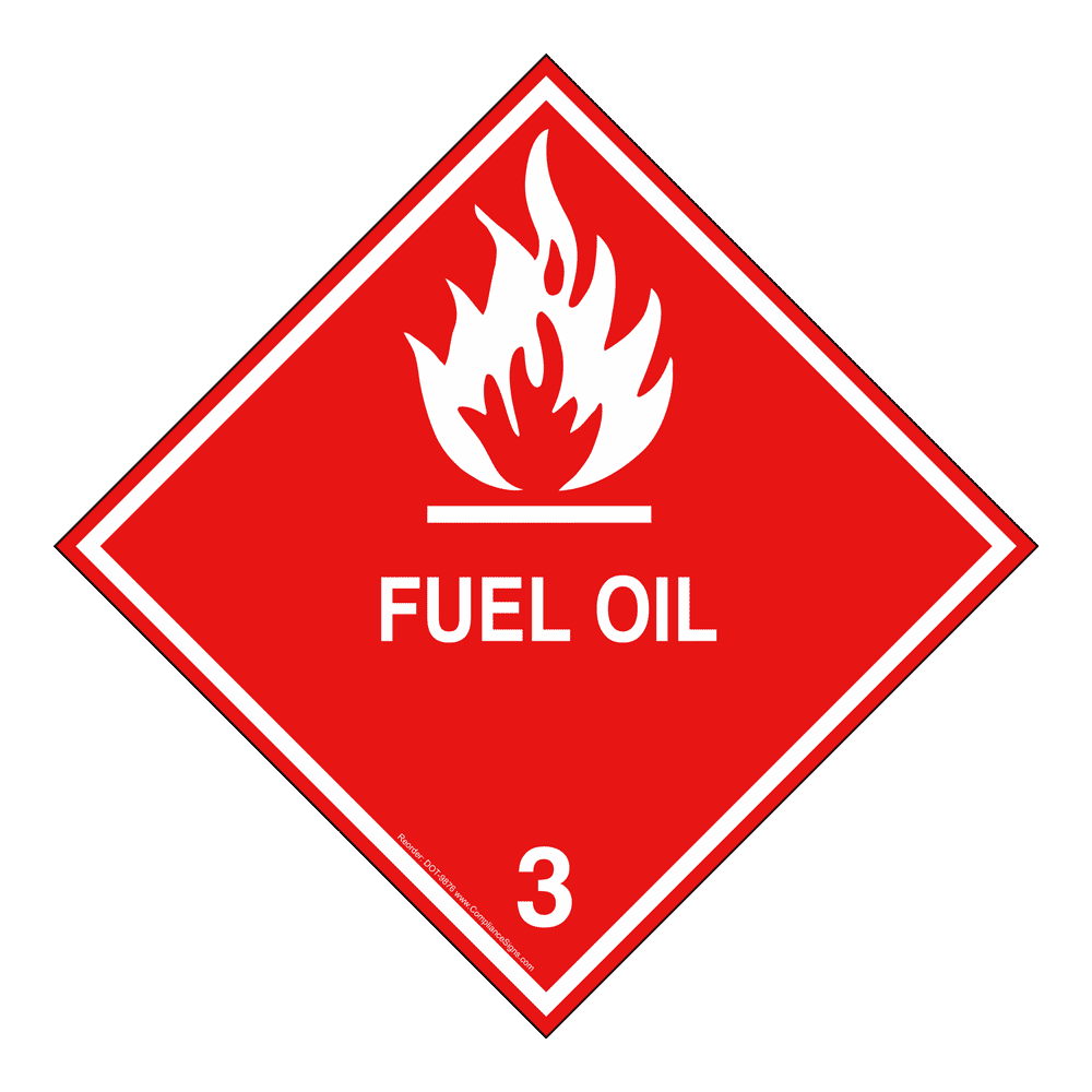 FUEL OIL 3 DOT Placard or Label - Red - Hazmat Warning