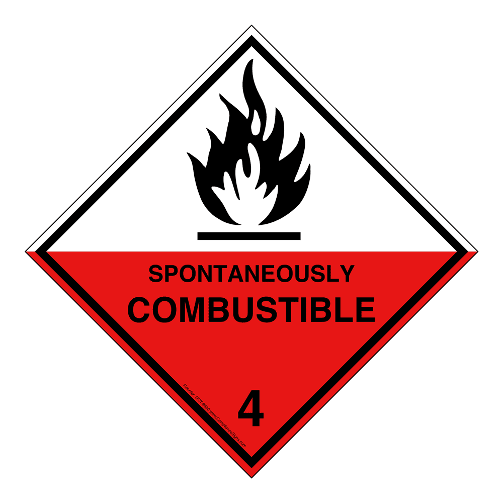 DOT Placard or Label - SPONTANEOUSLY COMBUSTIBLE 4 - Hazmat Warning
