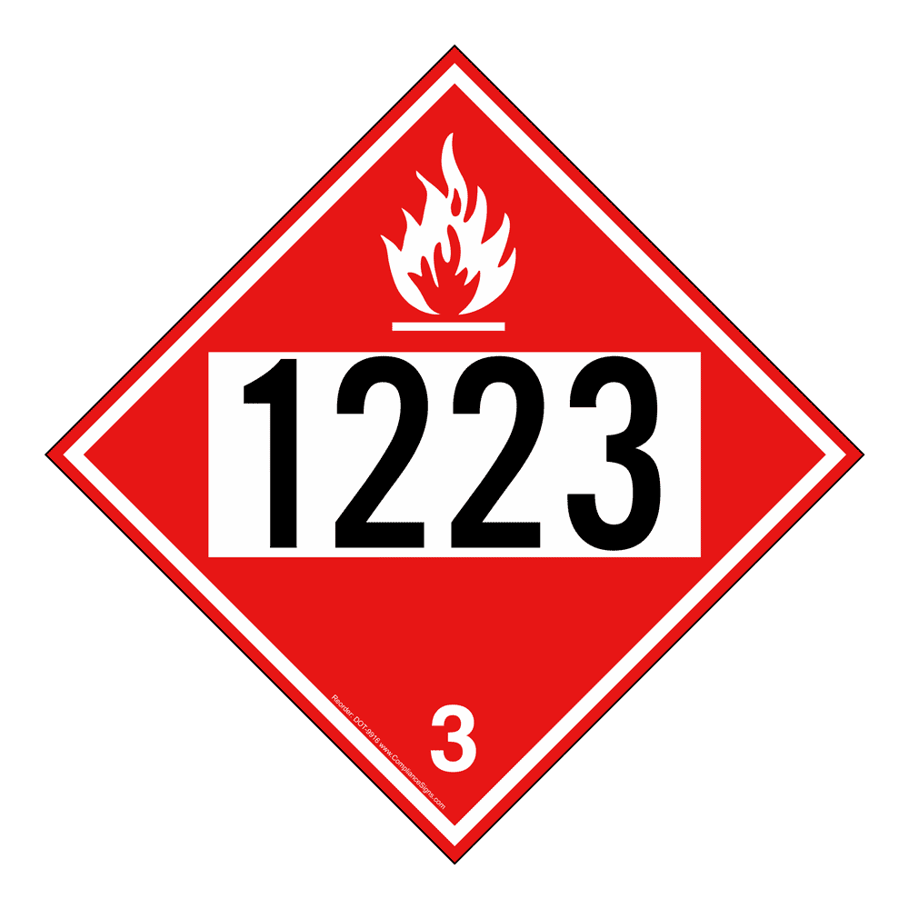 FLAMMABLE 3 1223 DOT Placard or Label - Red - Hazmat Warning