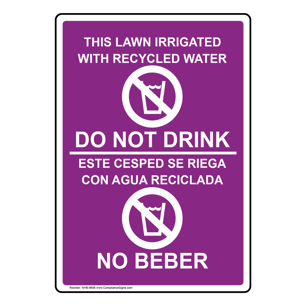 English + Spanish Recycled Water Sign - Purple - Symbol - Vertical