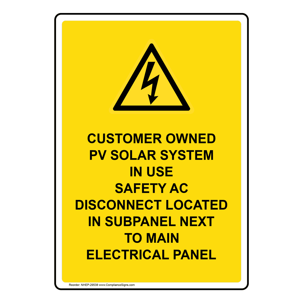 Yellow Vertical Sign With Symbol - Solar Safety Ac Disconnect