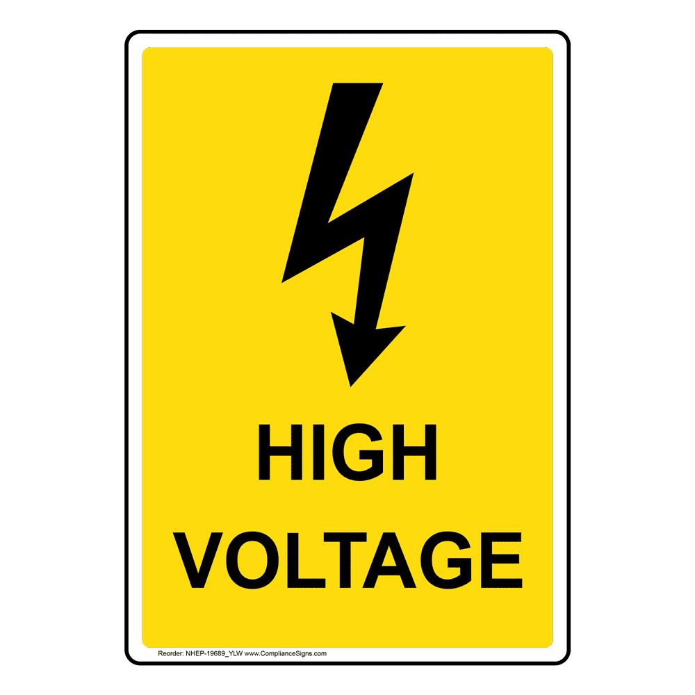 High Voltage Symbol Sign or Label - Vertical - Yellow