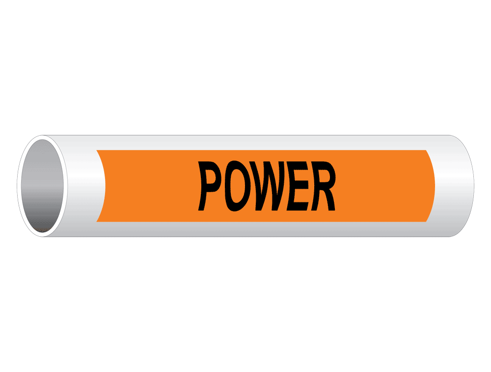 Power Black on Orange Pipe Label PIPE-15226-BLKonORNG