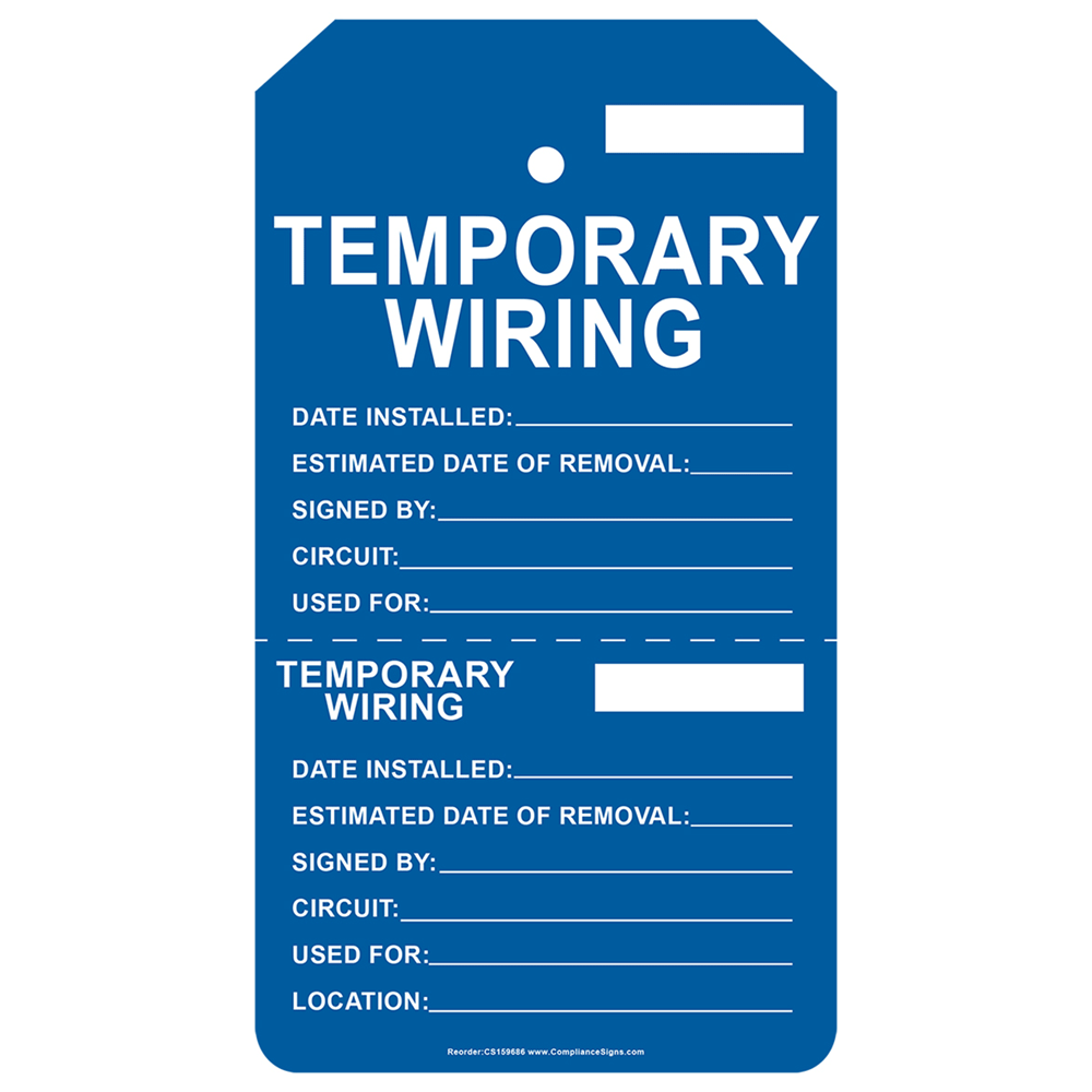 Temporary Wiring Tag - 2-Part Perforated - Blue - Packs of 10 or 25