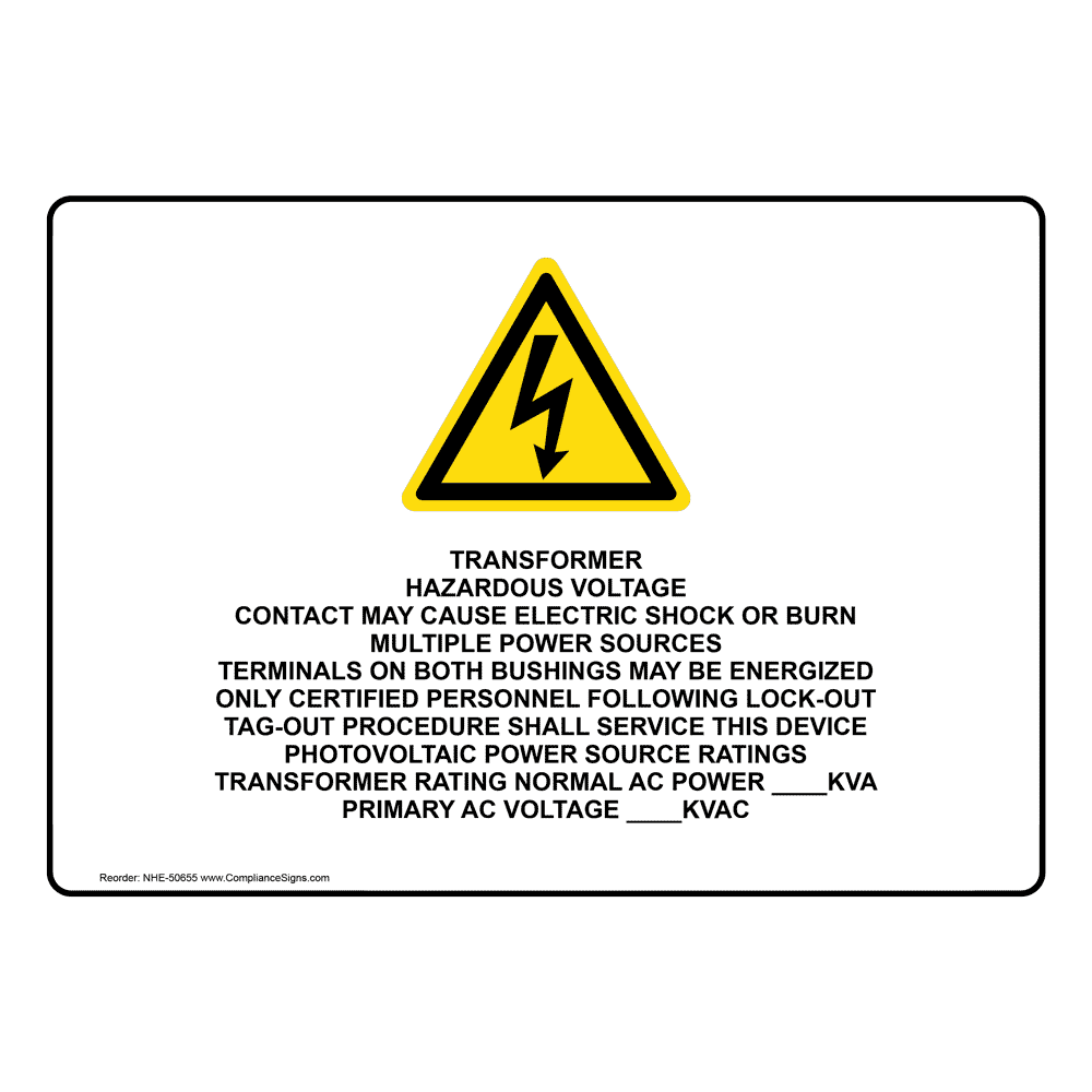 Transformer Hazardous Voltage Contact Sign With Symbol NHE-50655