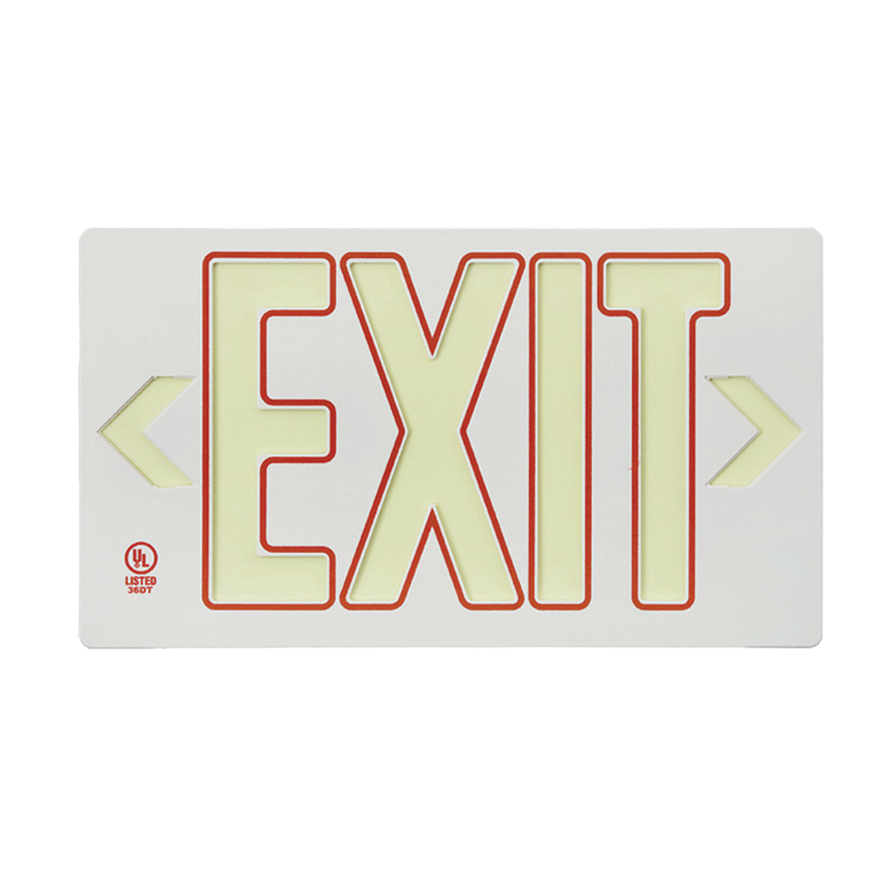 Glow-in-Dark Exit Sign - Outline Letters - Plastic Case - Visible 2 Sides