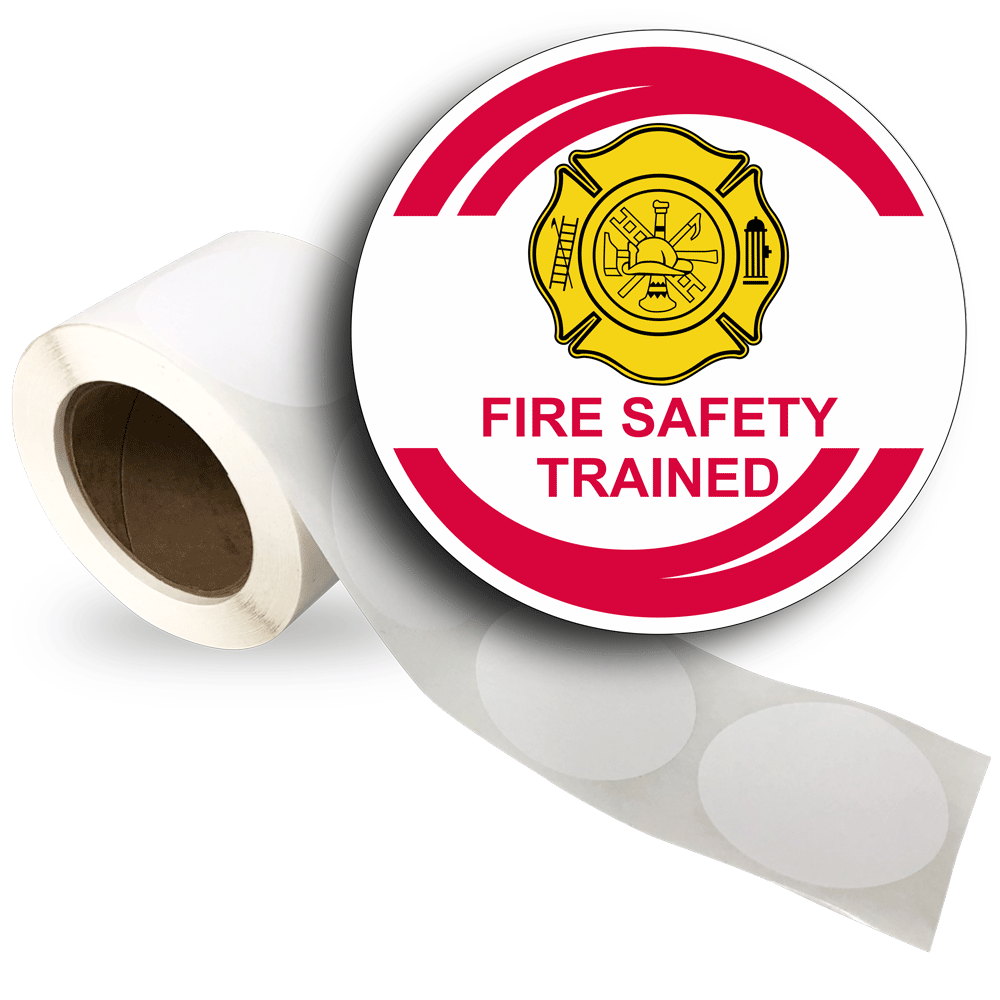 Fire Safety Trained Hard Hat Labels on Roll - Round Poly - Design 1
