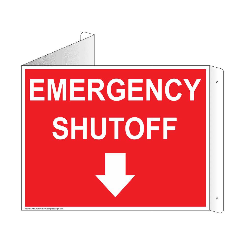 Emergency Shutoff With Down Arrow Sign With Symbol NHE-19407Tri