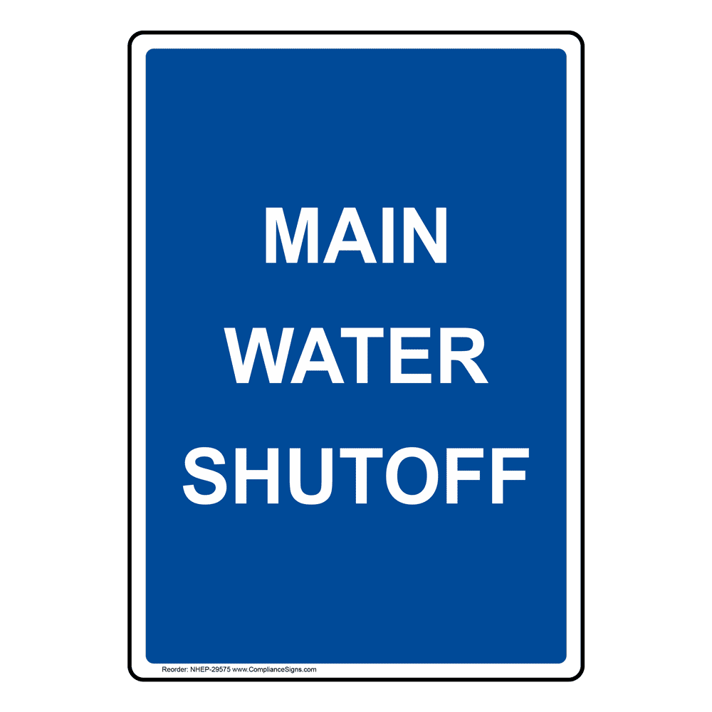 Vertical Blue Main Water Shutoff Sign or Label