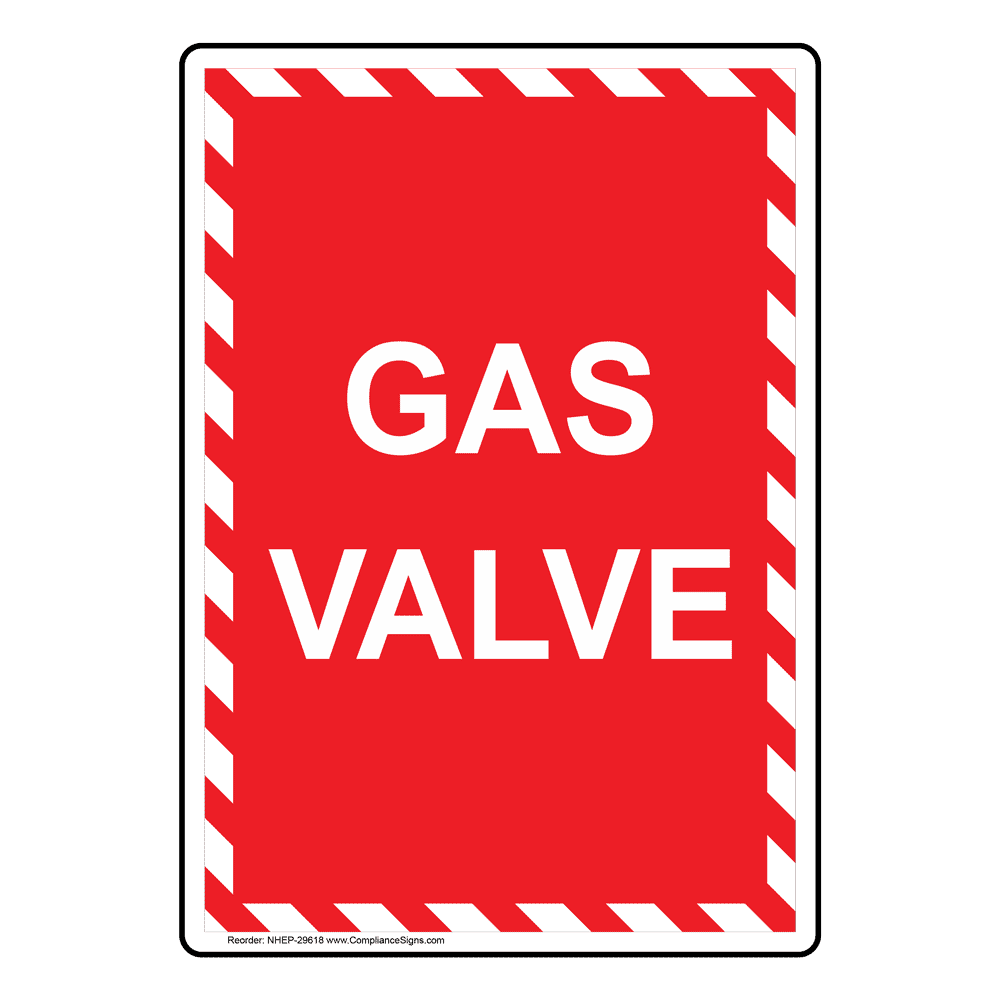 Vertical Red Gas Valve Sign or Label - Varied Sizes
