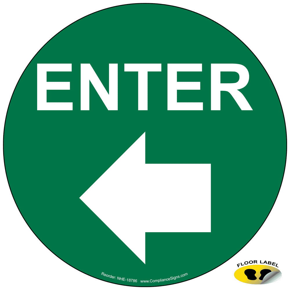 Enter With Left Arrow Floor Label - Green - US Made
